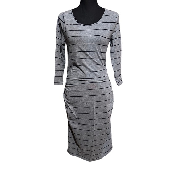 Isabel | Dresses | Isabel Maternity Gray Striped Ruched Dress Womens S ...